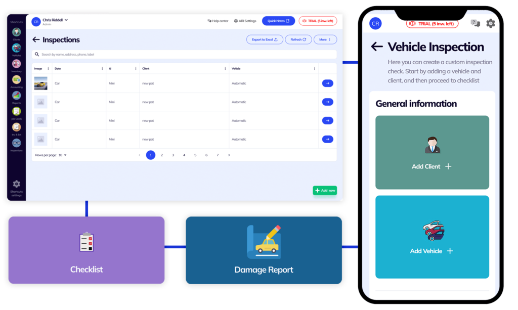 Vehicle Inspections using custom checklists & interactive damage report
