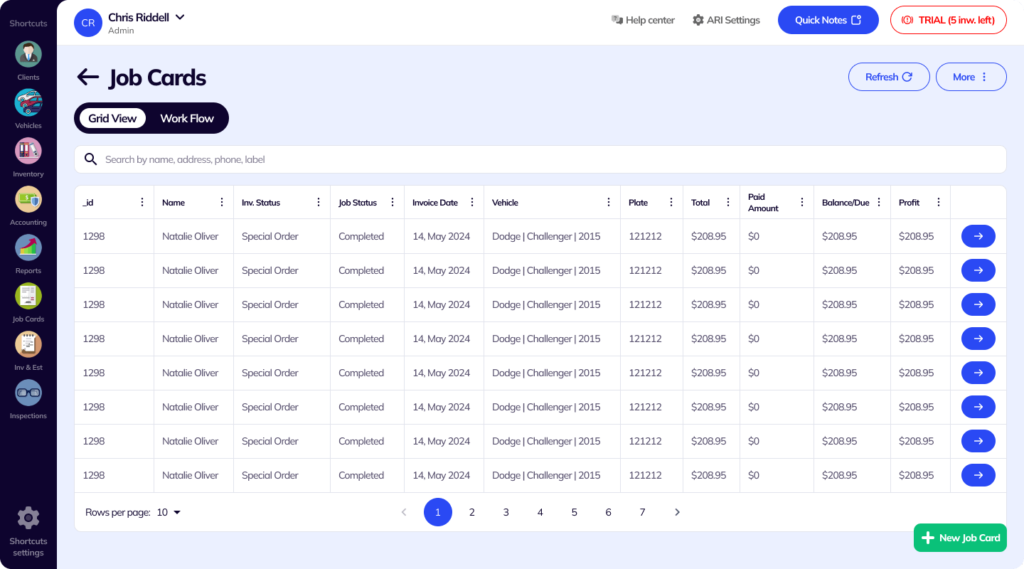Vehicle Job Cards Work Orders | from reliable Auto Repair Software | ARI